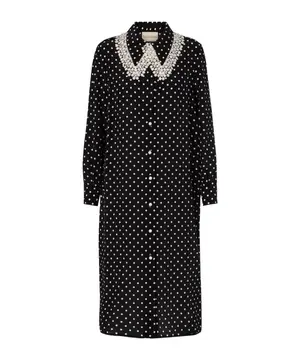 Valentino Garavani Polka-dot Lace-trimmed Silk Shirt Dress - Black