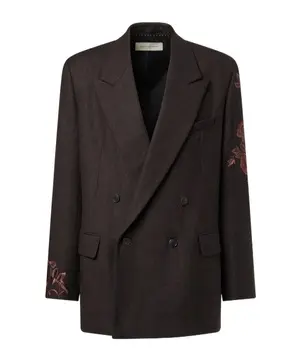 Dries Van Noten Floral Double-breasted Wool Blazer - Black