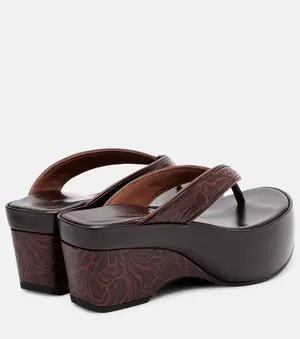 Dries Van Noten Embossed Leather Platform Flip-flops