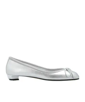 Alexander McQueen Bow-detailed Metallic Flat Shoes - Gray