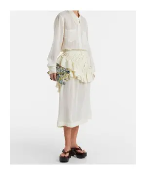 Dries Van Noten Ruffled Ramie Midi Skirt