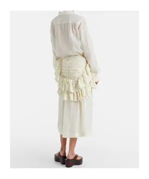 Dries Van Noten Ruffled Ramie Midi Skirt
