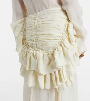 Dries Van Noten Ruffled Ramie Midi Skirt