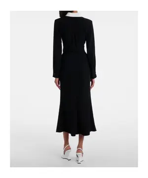 Roland Mouret Satin Crepe Midi Dress With Long Sleeves And Flared Hem