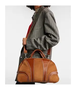 Dries Van Noten Leather-trimmed Suede Top-handle Bag