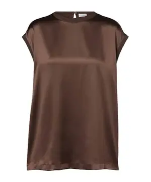 Brunello Cucinelli Silk-blend Satin Top - Brown