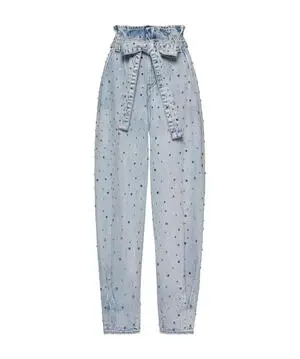 Red Valentino Rhinestone Embroidered Denim Pants - Gray