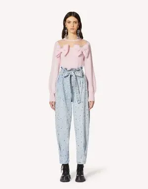 Red Valentino Rhinestone Embroidered Denim Pants