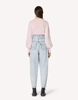 Red Valentino Rhinestone Embroidered Denim Pants