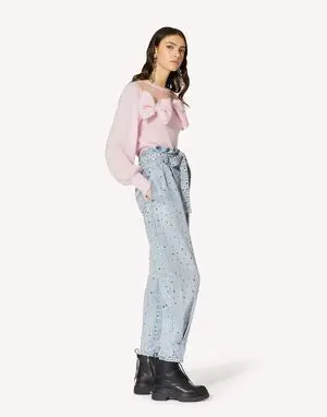 Red Valentino Rhinestone Embroidered Denim Pants