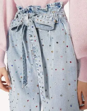 Red Valentino Rhinestone Embroidered Denim Pants