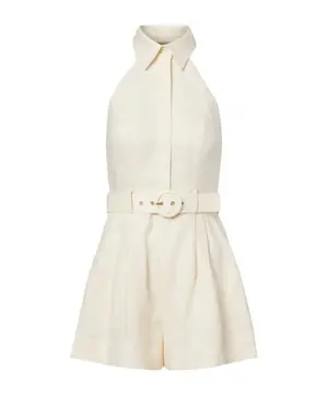 Zimmermann Awaken Halterneck Linen Romper - Cream