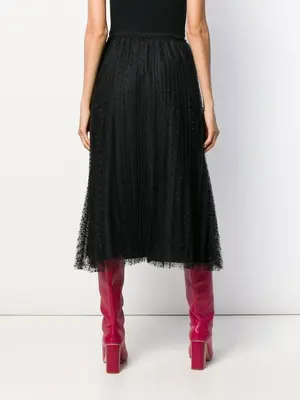Red Valentino Pleated Tulle Point Desprit Midi Skirt