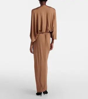 JACQUES WEI Jersey Maxi Dress With Floral Appliqu