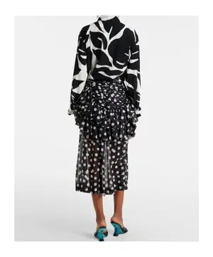 Dries Van Noten Polka-dot Ruffled Midi Skirt
