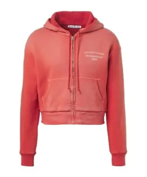 Acne Studios Logo Cotton Jersey Zip-up Hoodie - Red