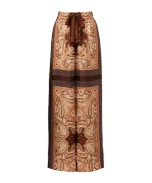 Zimmermann Luna Paisley Silk Palazzo Pants - Brown