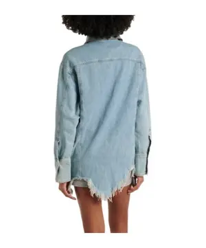Blumarine Distressed Denim Overshirt With Embroidered Logo