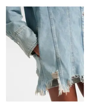 Blumarine Distressed Denim Overshirt With Embroidered Logo