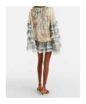 Etro Printed Ruffled Lace-trimmed Silk Minidress