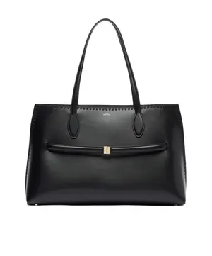 TOTEME Lounge Embroidered Leather Tote Bag - Black