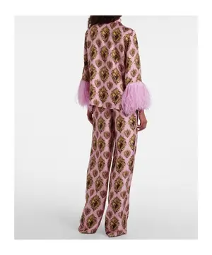 Dolce & Gabbana Feather-trimmed Printed Silk Blouse