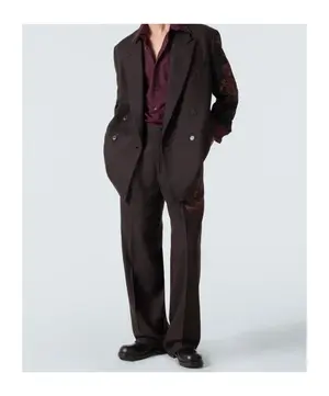 Dries Van Noten Embroidered Wool Wide-leg Pants