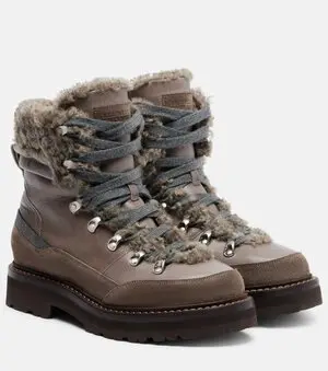 Brunello Cucinelli Shearling-lined Leather Ankle Boots