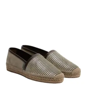 Brunello Cucinelli Perforated Leather And Suede Espadrilles - Green