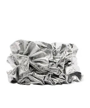 Dries Van Noten Ruffled Metallic Leather Clutch - Gray