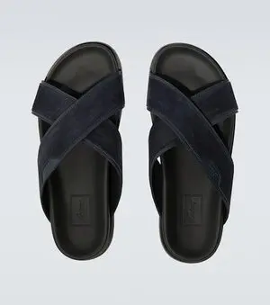Brioni Leather-trimmed Suede Crossover Sandals