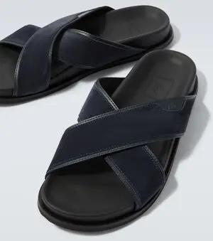 Brioni Leather-trimmed Suede Crossover Sandals