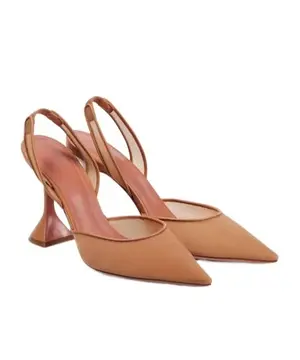 Amina Muaddi Mesh Slingback Pumps - Brown