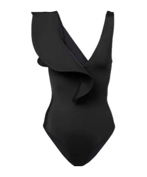 Johanna Ortiz Asymmetric Ruffled Swimsuit - Black