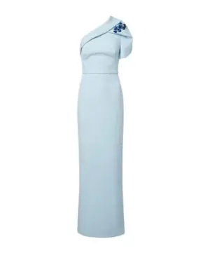 SAFIYAA LONDON One-shoulder Embellished Crêpe Gown - Blue