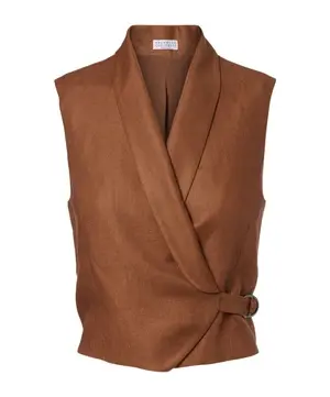 Brunello Cucinelli Monili Linen Vest - Brown