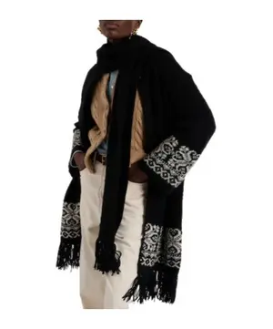 Polo Ralph Lauren Wool Blend Knit Cardigan With Jacquard Motifs And Fringe