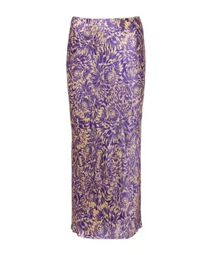 Dries Van Noten Floral Silk Satin Midi Skirt - Multicolor