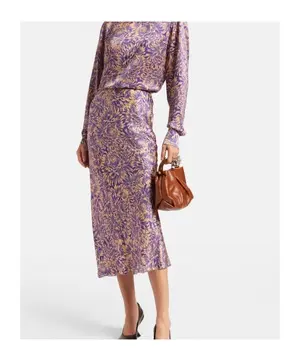 Dries Van Noten Floral Silk Satin Midi Skirt
