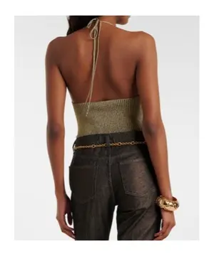 Roberto Cavalli Embellished Backless Metallic Bodysuit