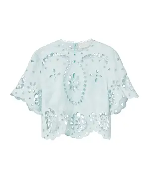 Zimmermann Awaken Embroidered Linen Crop Top - Blue