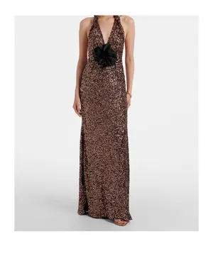 Dolce & Gabbana Floral-appliqué Sequined Halterneck Gown