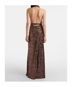 Dolce & Gabbana Floral-appliqué Sequined Halterneck Gown