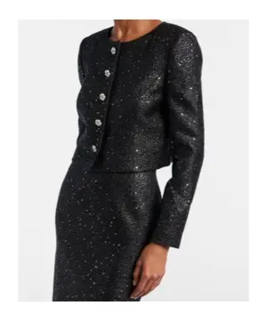 Carolina Herrera Sequined Cropped Lamé Tweed Jacket