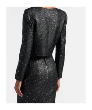 Carolina Herrera Sequined Cropped Lamé Tweed Jacket