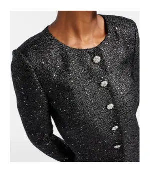 Carolina Herrera Sequined Cropped Lamé Tweed Jacket