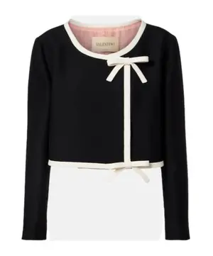 Valentino Garavani Crepe Couture Bow-detail Cropped Jacket - Black