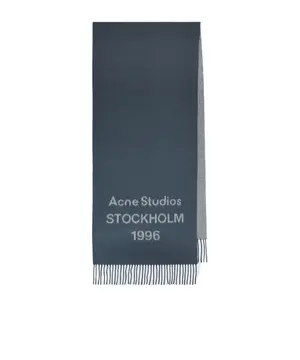 Acne Studios Fringed Logo Wool Scarf - Blue