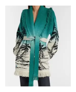 Alanui Wave Bloom Fringed Cotton-blend Jacquard Cardigan