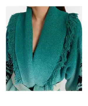 Alanui Wave Bloom Fringed Cotton-blend Jacquard Cardigan